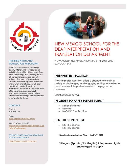 Trilingual Staff Position Available: NMSD – Mano a Mano